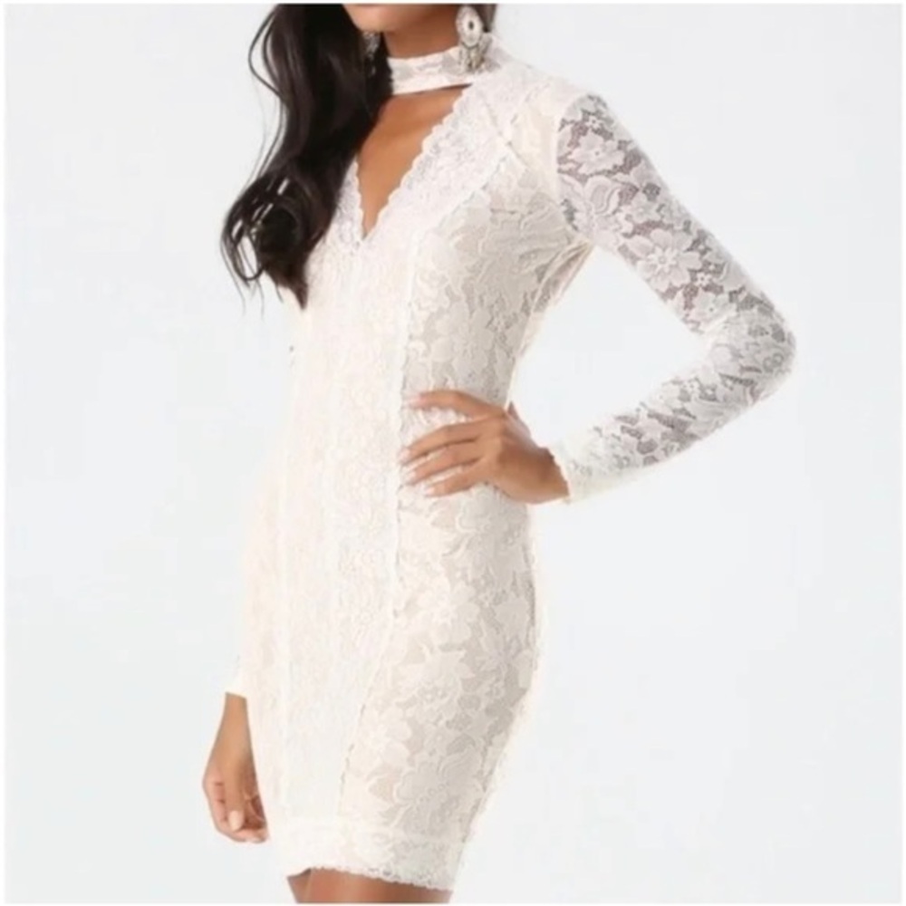Bebe Lace Mock Neck Dress - Gem
